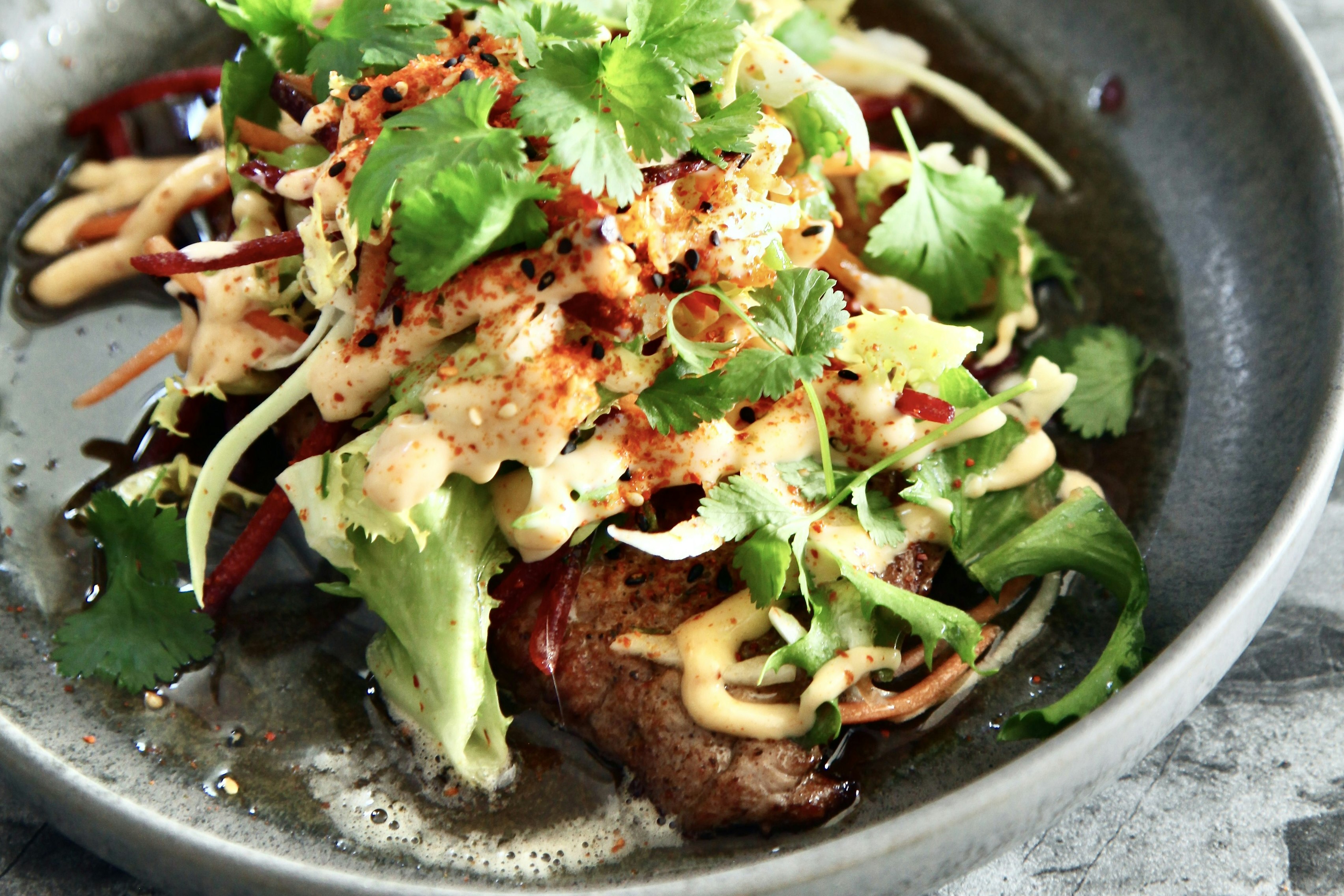 Asiatisk kalvschnitzel med kimchimajonnäs